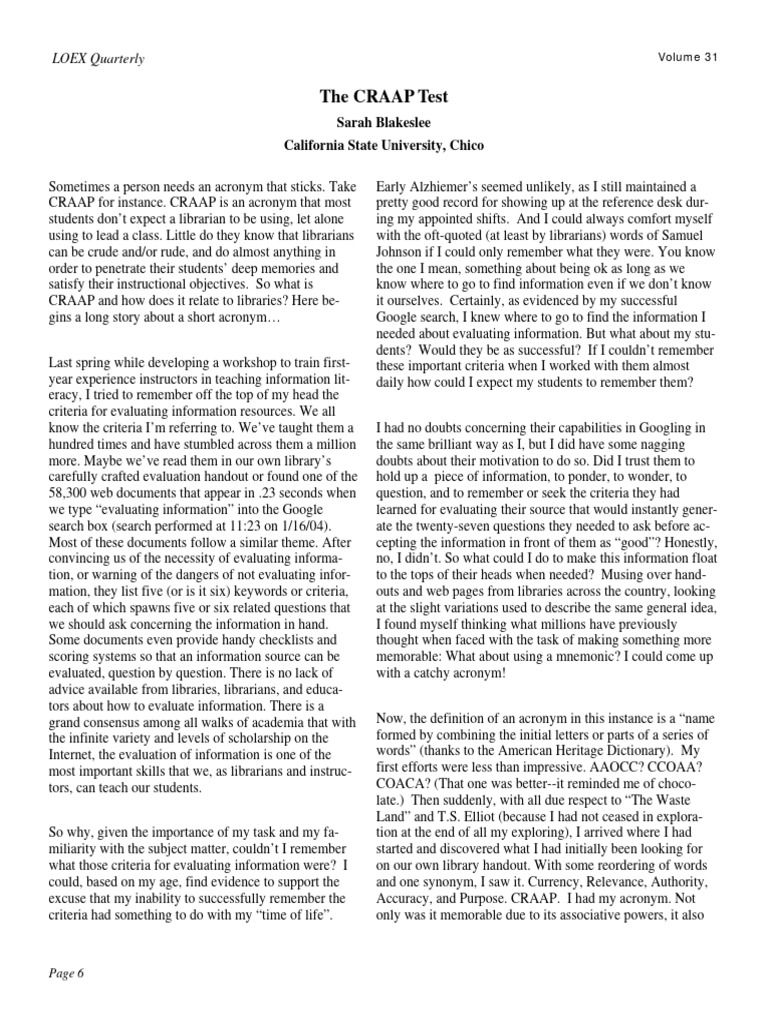 Understanding the CRAAP Test | PDF | Libraries | Learning