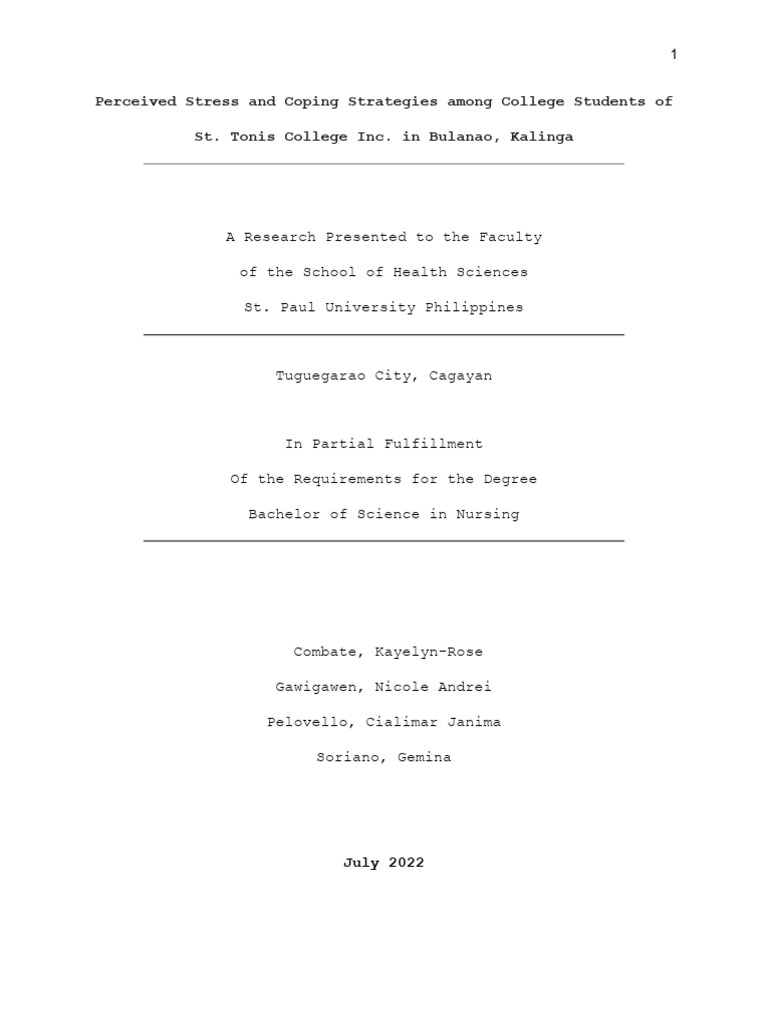 Perceived Stress and Coping Strategies Among College Students | PDF