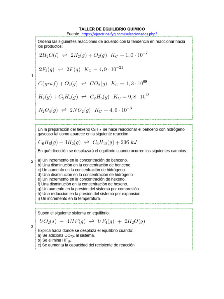 Ejercicios Equilibrio QuÃ Mico | PDF | Ciencia y matemáticas