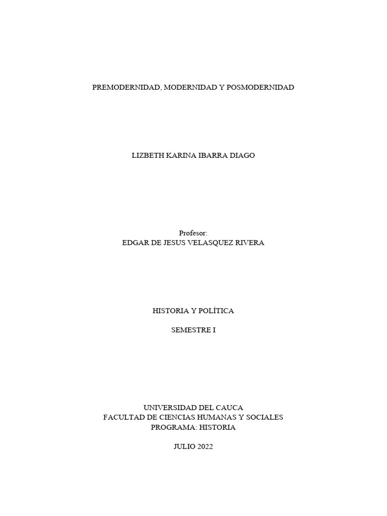 Premodernidad, Modernidad y Posmodernidad | PDF | Existencia | Pensamiento