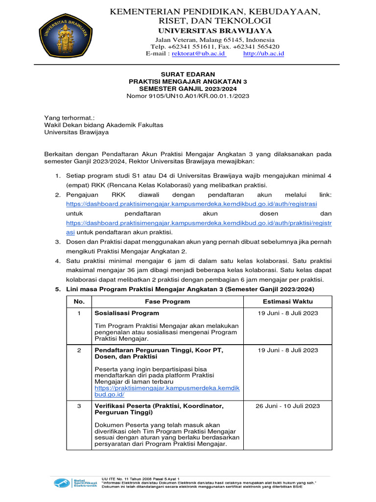 Surat Edaran Praktisi Mengajar UB 2023/2024 | PDF | Bisnis