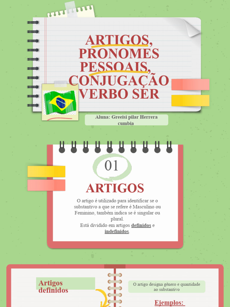 Artigo, Pronomes Pessoais e Conjugacao Verbo Ser | PDF | Sintaxe ...