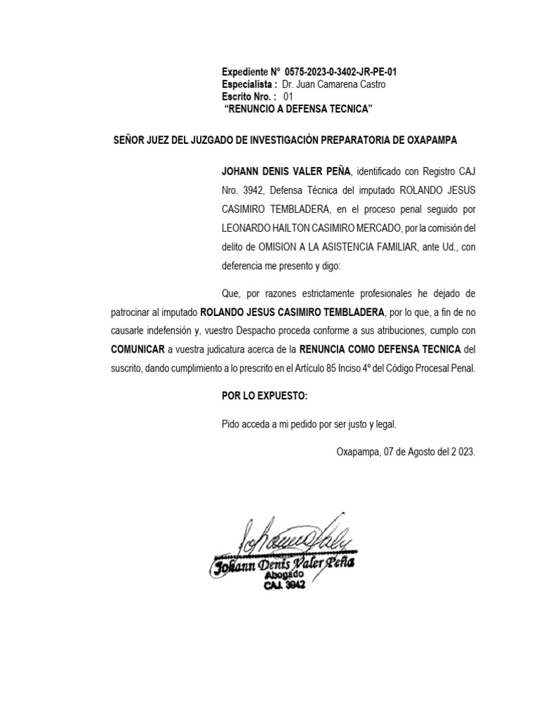 Renuncia A Patrocinio. | PDF