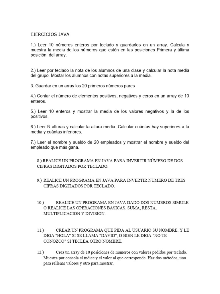 Ejercicios Programas Java Sin Puntos | PDF | Métodos y materiales de ...