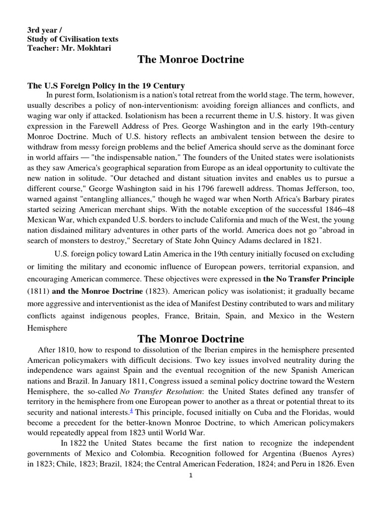 The Monroe Doctrine | PDF | Mexican Texas | James Monroe