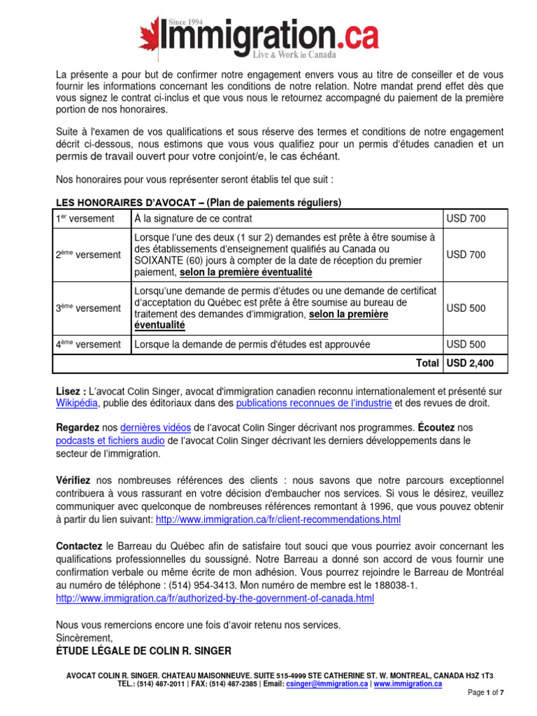 Contrat D'engagement Immigration Canada | PDF
