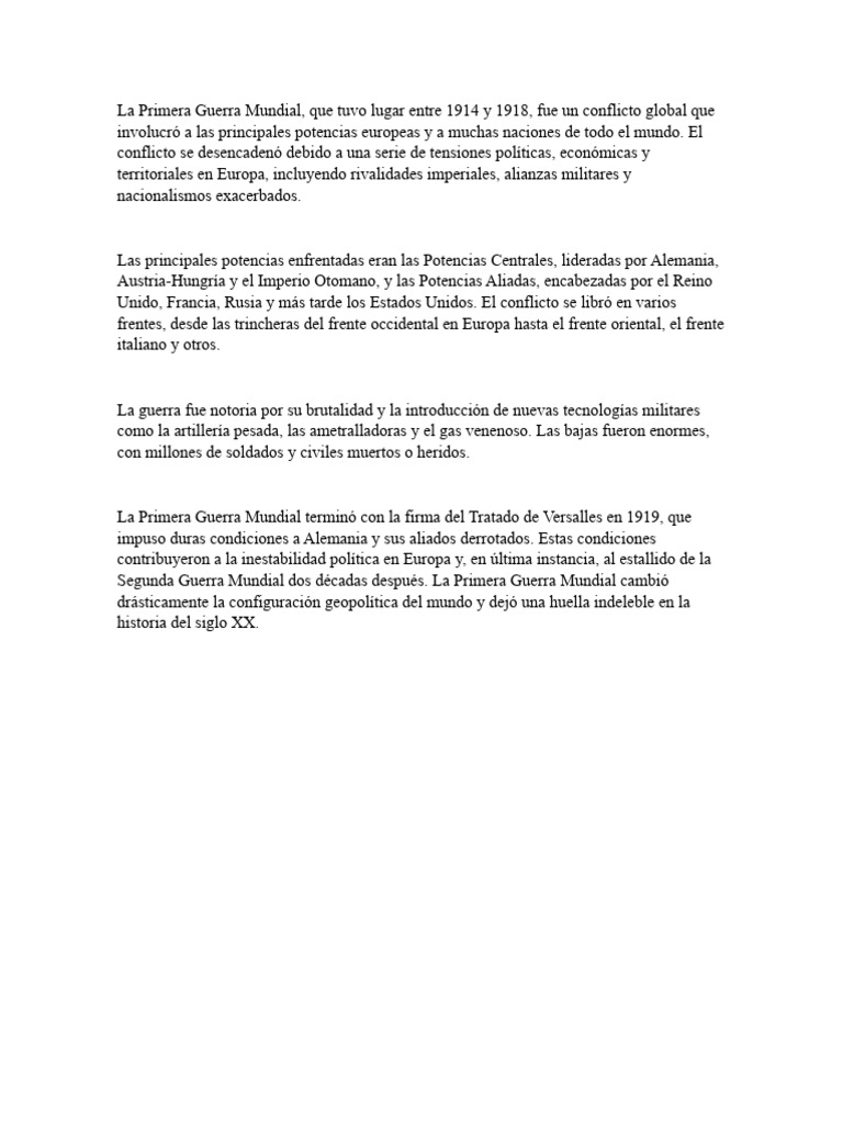 Impacto y causas de la Primera Guerra Mundial | PDF | Política | Viajes ...