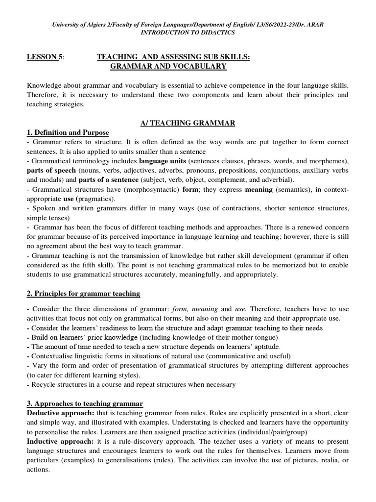 Lesson 07 - Teaching and Assessing Grammar and Vocabulary | PDF