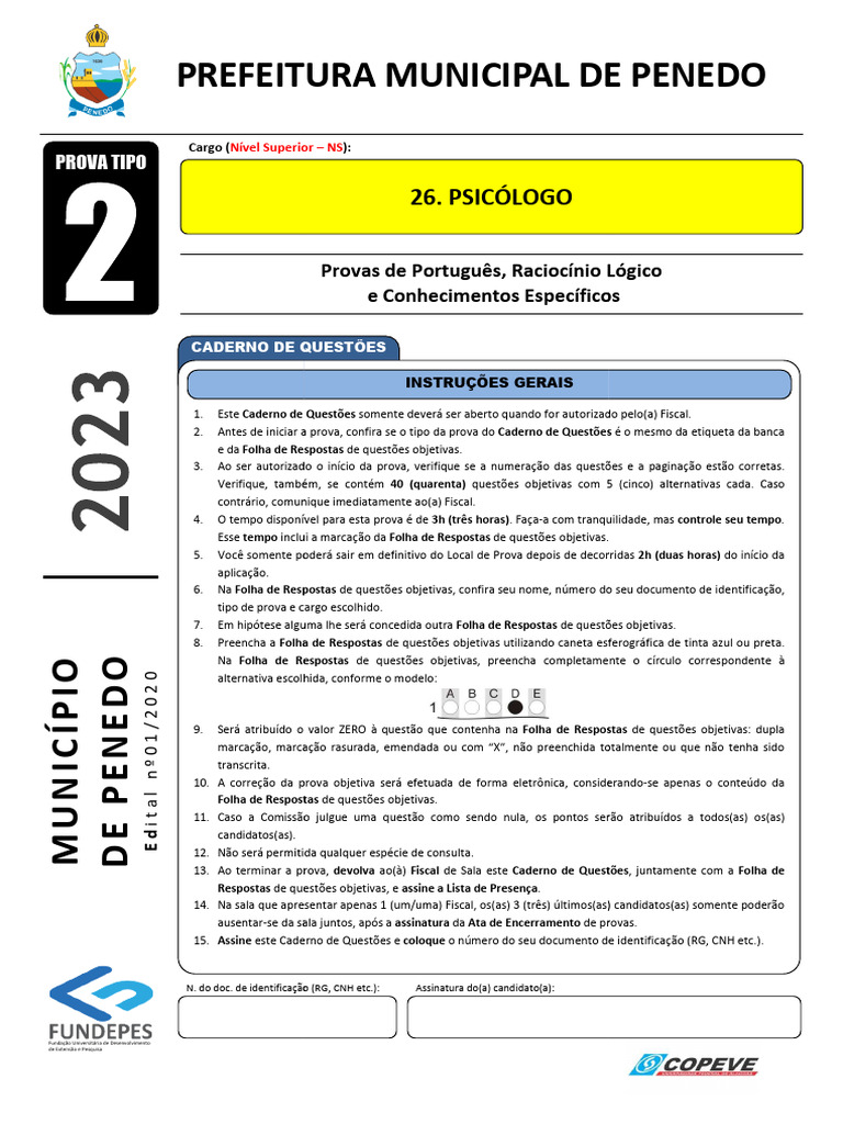 Prova - 26. Psicologo - Tipo 2 | PDF