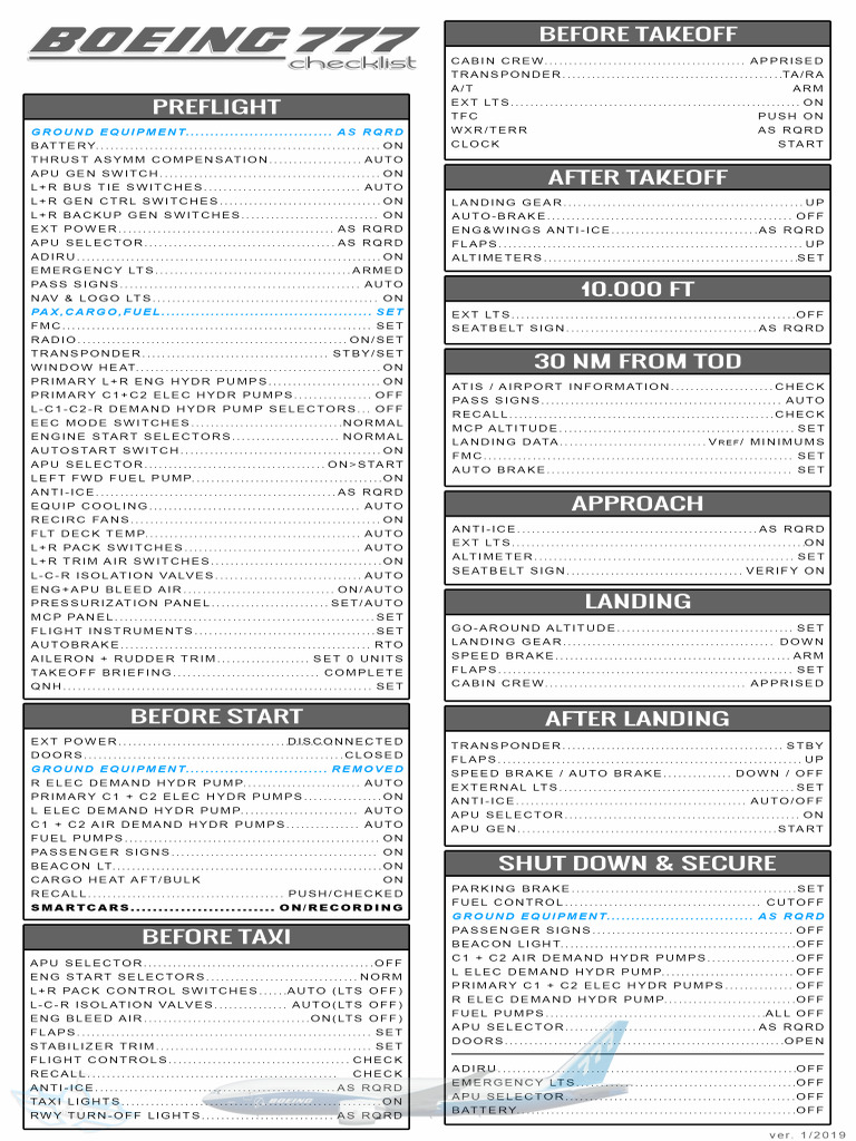 BOEING 777 Checklist | PDF