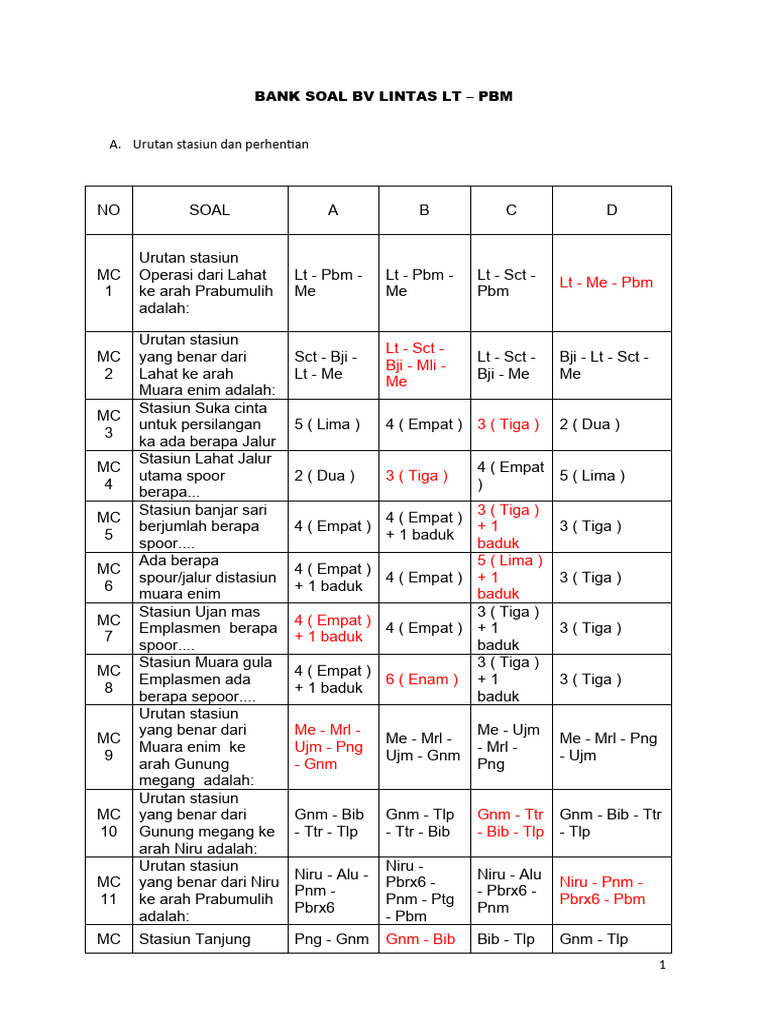 Bank Soal BV Gabungan KPT - LT - LLG | PDF