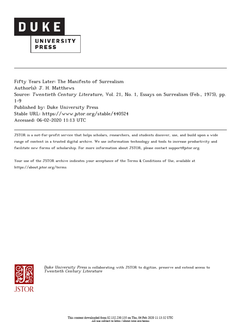 50 Years Later Manifesto of Surrealism | PDF | Surrealism