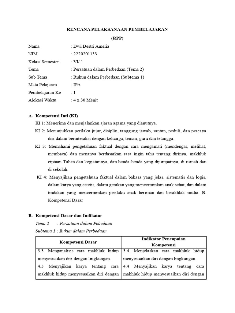 RPP Ipa Adaptasi Tumbuhan | PDF