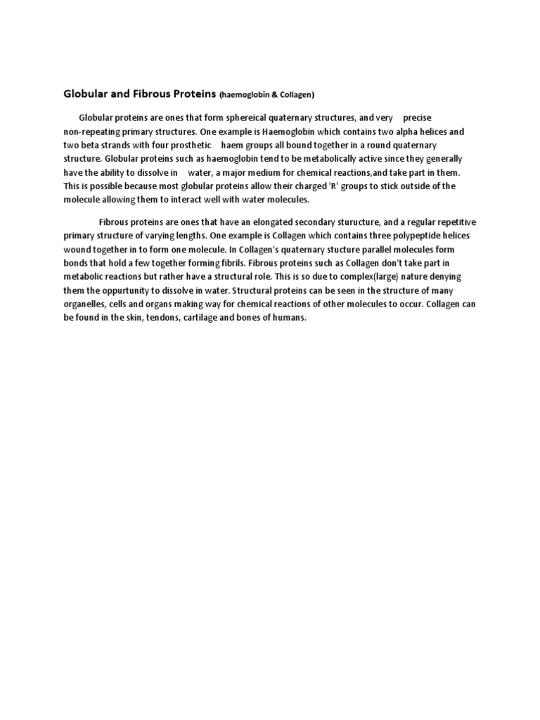 Globular vs Fibrous Proteins Explained | PDF