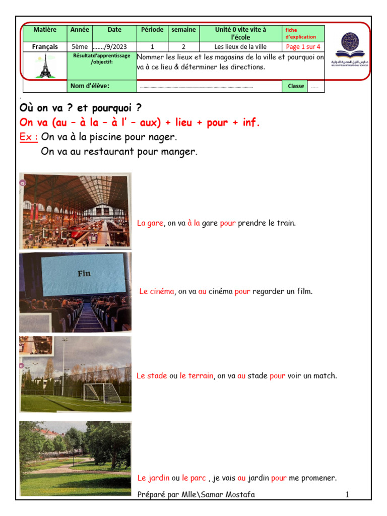 Lieux et Directions en Ville pour 5ème | PDF