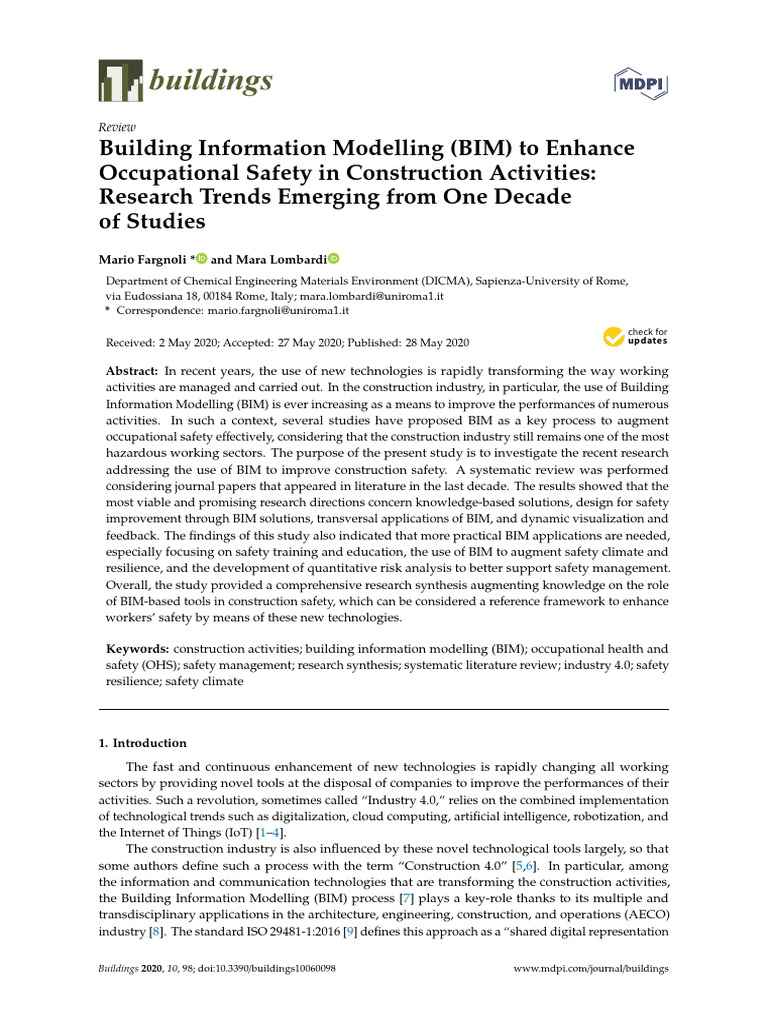 Building Information Modelling (BIM) To Enhance Occupational Safety in ... Building Information Modelling (BIM) To Enhance Occupational Safety in ...