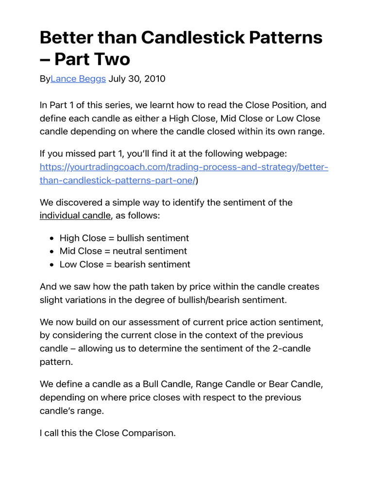 Better than Candlestick Patterns – Part Two – YourTradingCoach.com | PDF