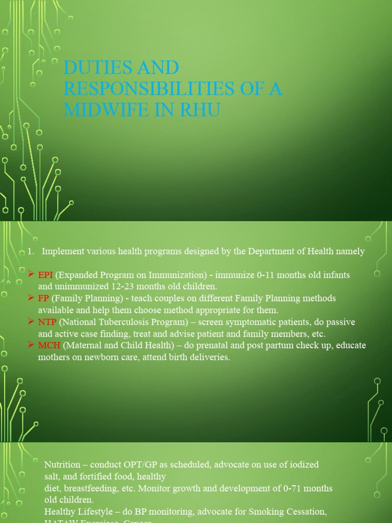 Duties and Responsibilities of A Midwife in Rhu | PDF | Maternal Health | Childbirth