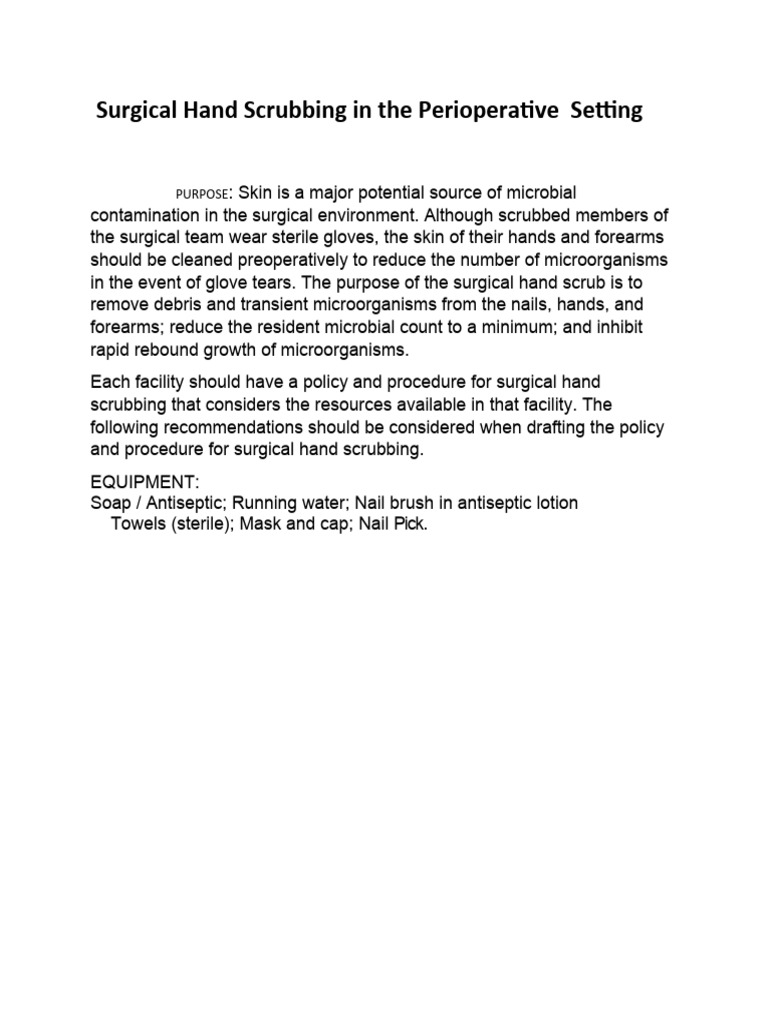 Surgical Hand Scrubbing in The Perioperative Setting | PDF Surgical Hand Scrubbing in The Perioperative Setting | PDF