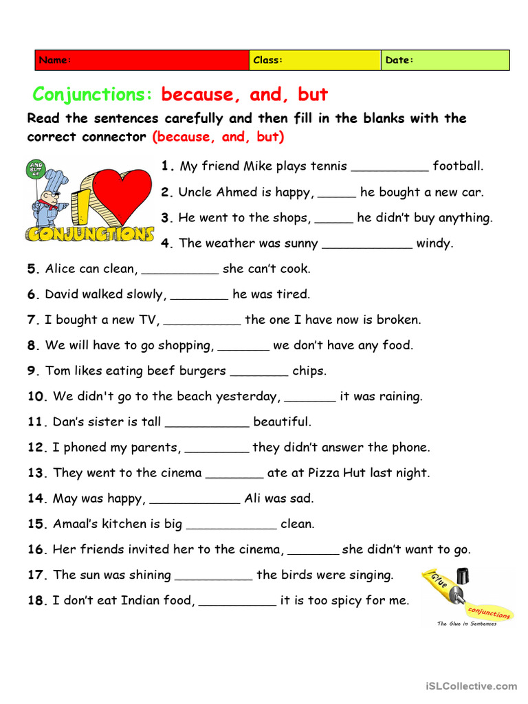 Conjunctions Worksheet: Fill in the Blanks | PDF