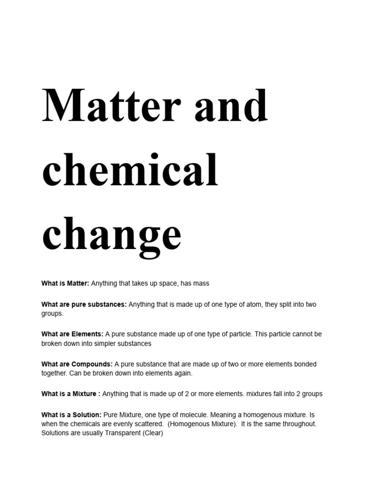 matter and chemical changes- grade 9 | PDF