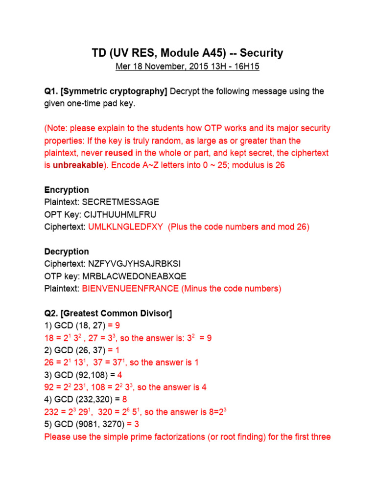 TD Security 2016 QA | PDF | Key (Cryptography) | Encryption