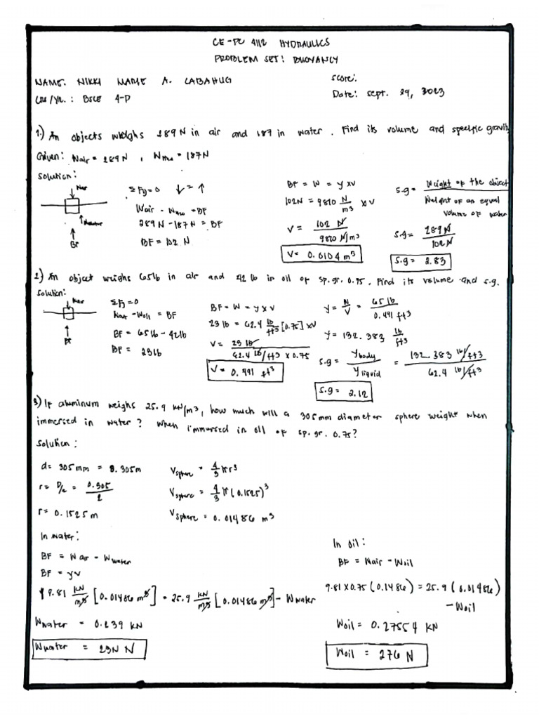 Practice Problems-Buoyancy | PDF