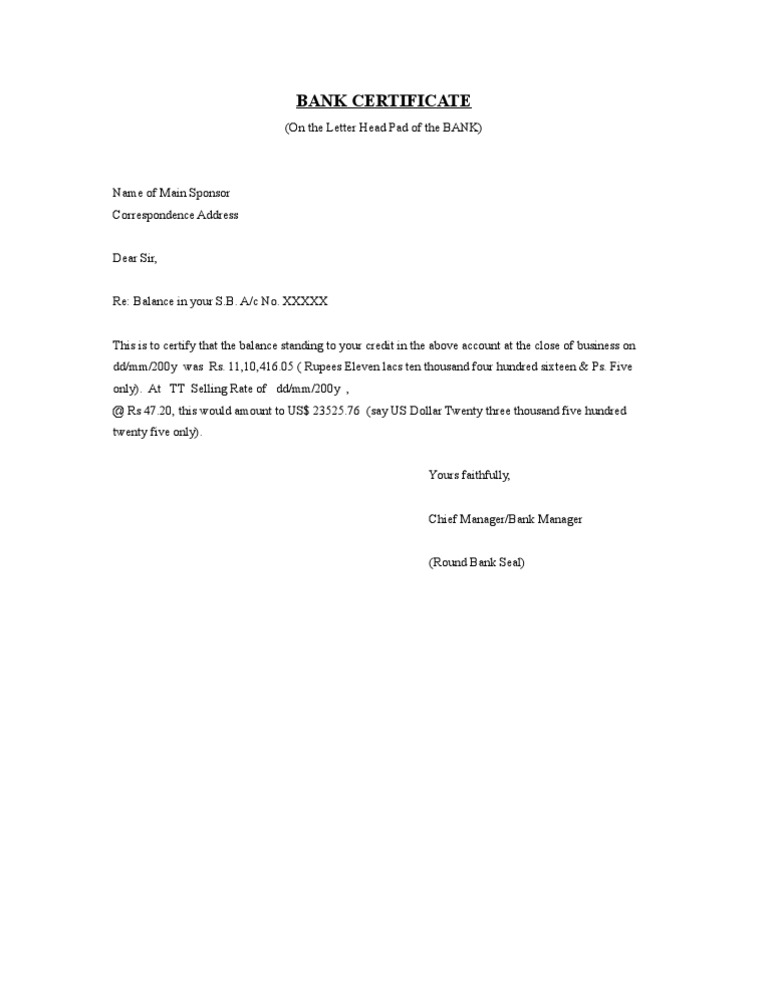 Bank Certificate Sample Format | PDF