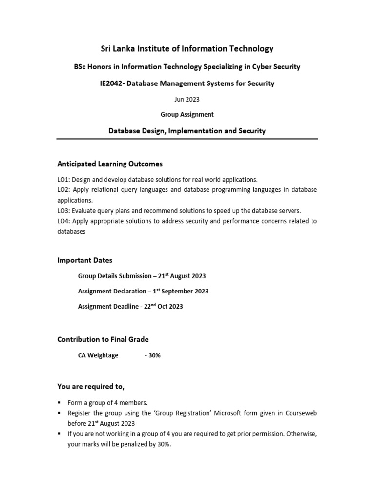 IE2042 Assignment Semester2 2023 | PDF | Databases | Auction