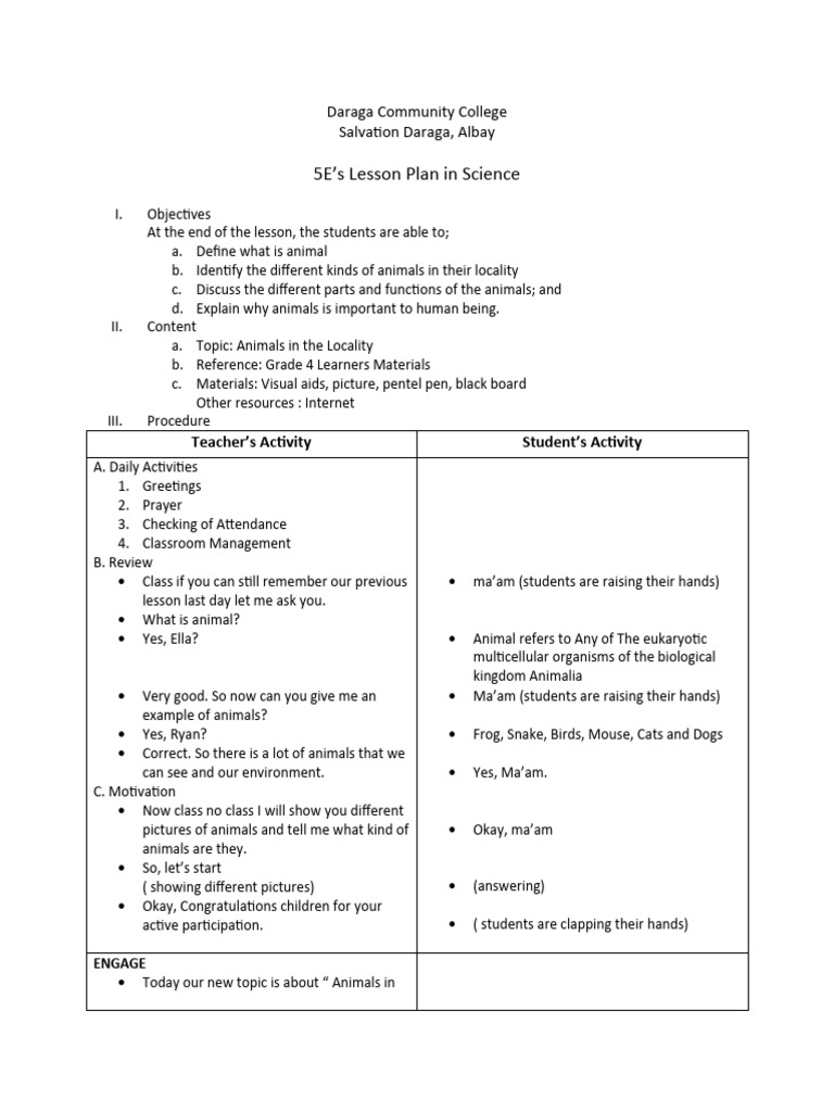 Lesson Plan 5es Bahoy Mary Grace A. | PDF
