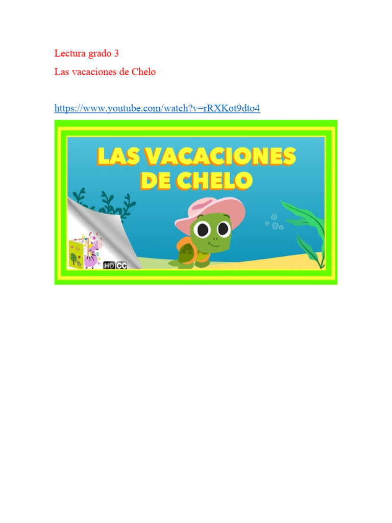 Lectura Vacaciones de Chelo | PDF