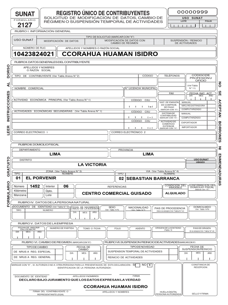 Formulario 2127 | PDF