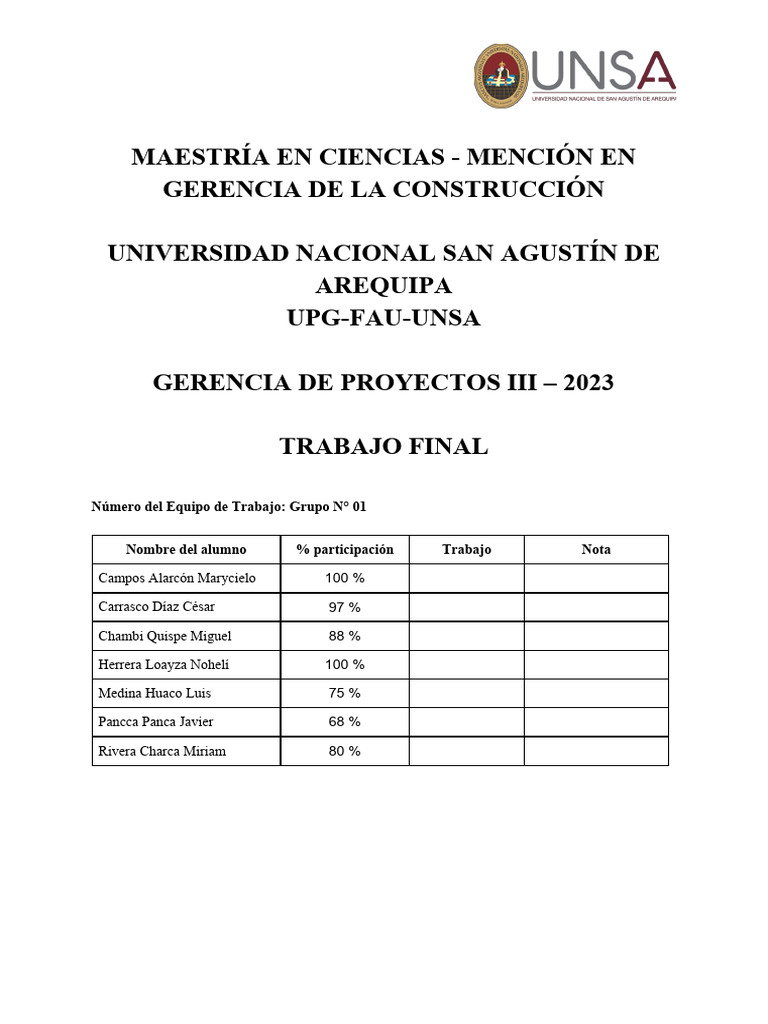 GP1-UNSA-2023 | PDF | Calidad (comercial) | Presupuesto