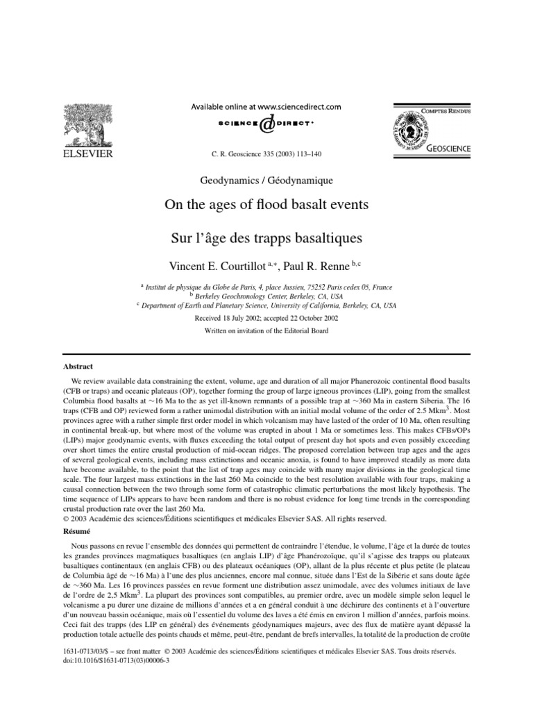 Ages of Flood Basalt Events Analysis | PDF | Crust (Geology) | Plate ...