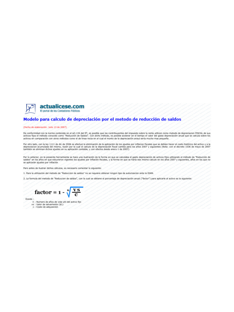 Calculo Depreciacion Acelerada | PDF | Depreciación | Negocios económicos Calculo Depreciacion Acelerada | PDF | Depreciación | Negocios económicos