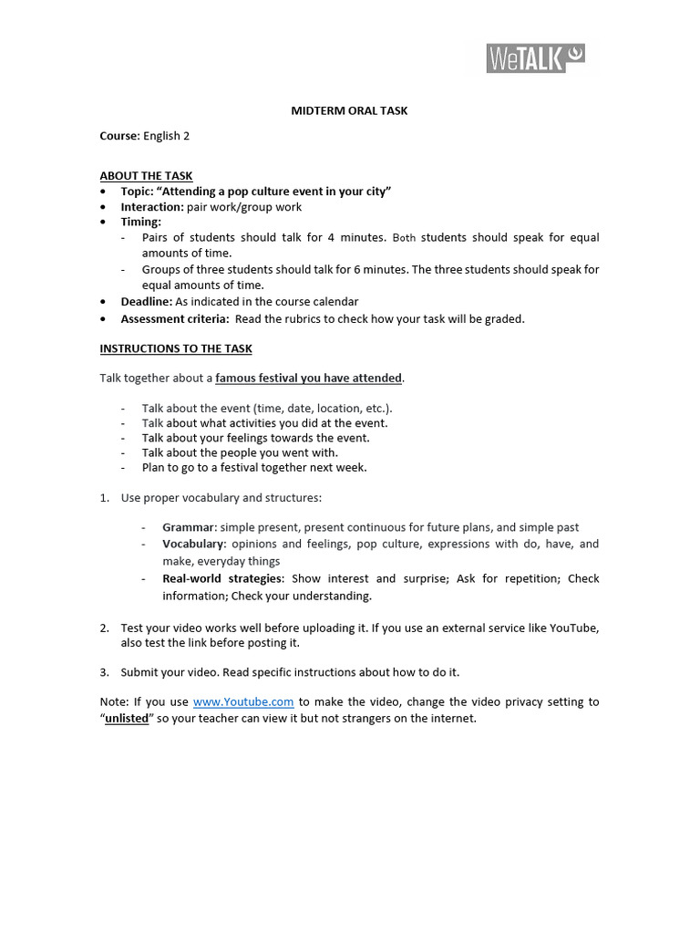 E2 MT Oral Task (Ea) | PDF