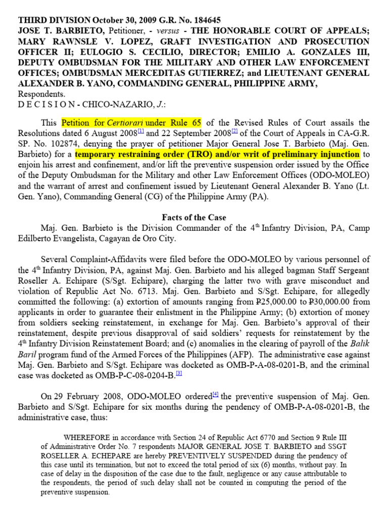 Temporary Restraining Order Tro And Or Writ Of Preliminary Injunction