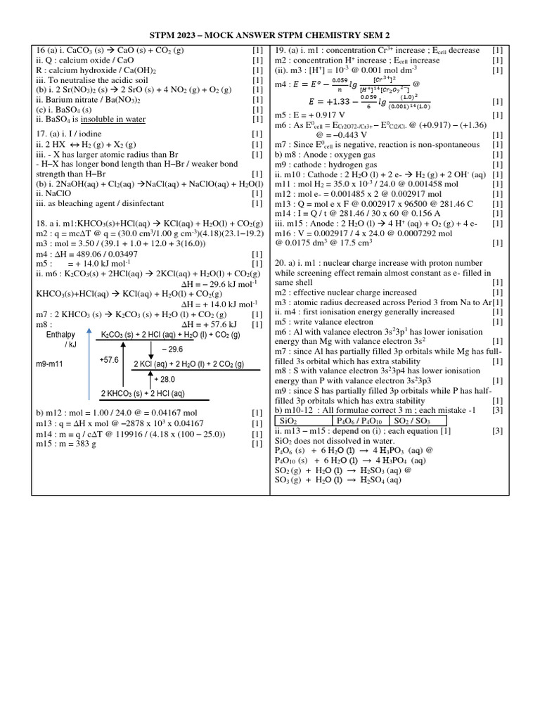 STPM 2023 Chemistry Sem 2 Mock Answers | PDF | Atomic Orbital ...