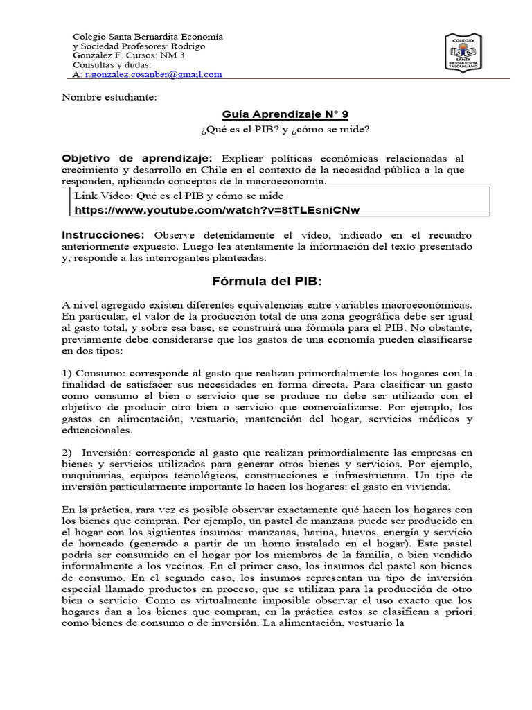 Actividad 9 Que Es Pib Y Como Se Mide Nm3 Economia Y Sociedad Pdf