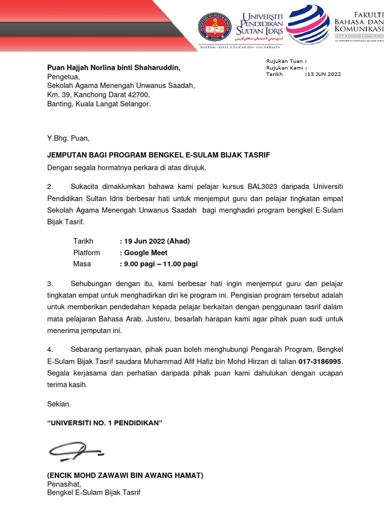 SURAT JEMPUTAN SEKOLAH | PDF
