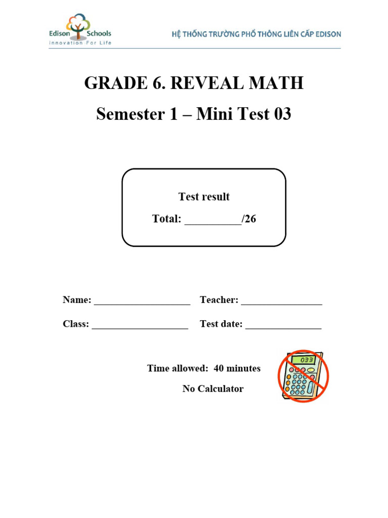 (G6) Semester 1 Mini Test 03 | PDF | Algebra | Mathematics