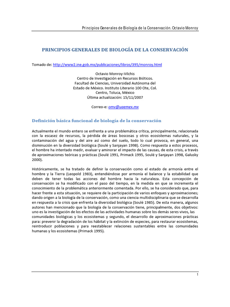 Biología de la Conservación: Fundamentos | PDF | Extinción | Contaminación