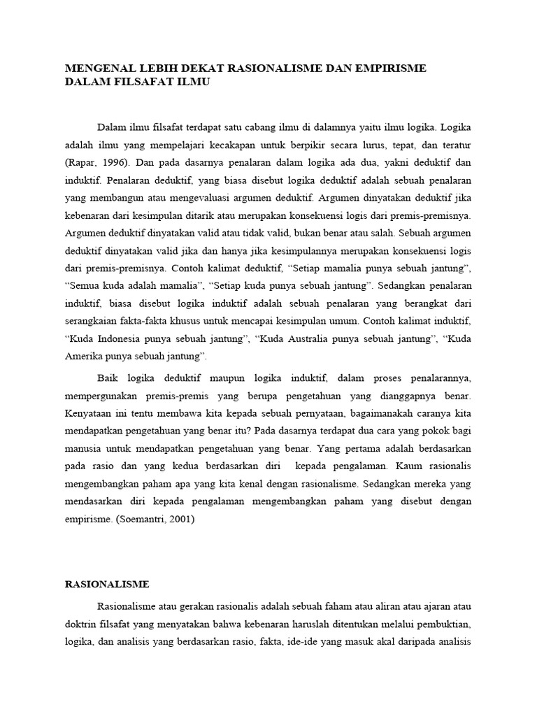 Mengenal Lebih Dekat Rasionalisme Dan Empirisme Dalam Filsafat Ilmu | PDF