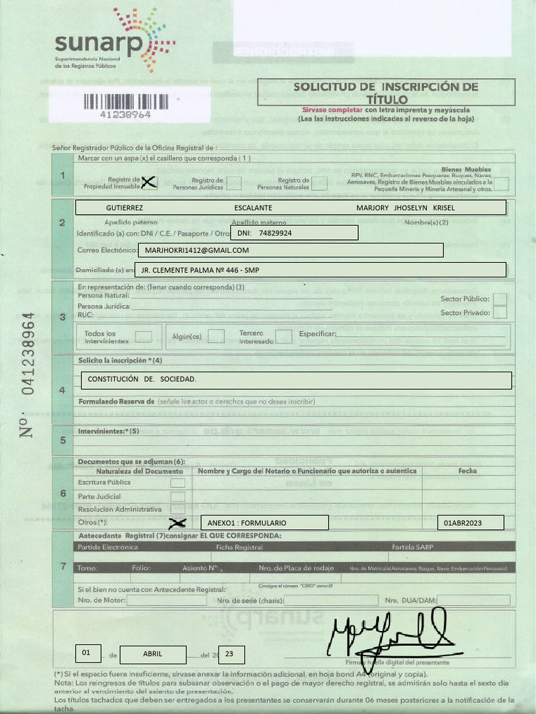 Solicitud de Inscripcion de Titulo | PDF