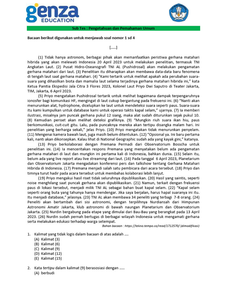 (Utbk) Pengetahuan Dan Pemahaman Umum | PDF