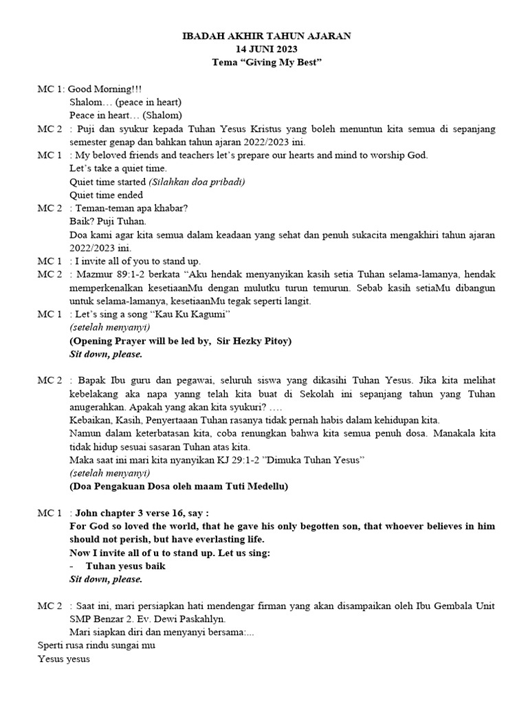 MC Ibadah Akhir Tahun Ajaran Copy | PDF