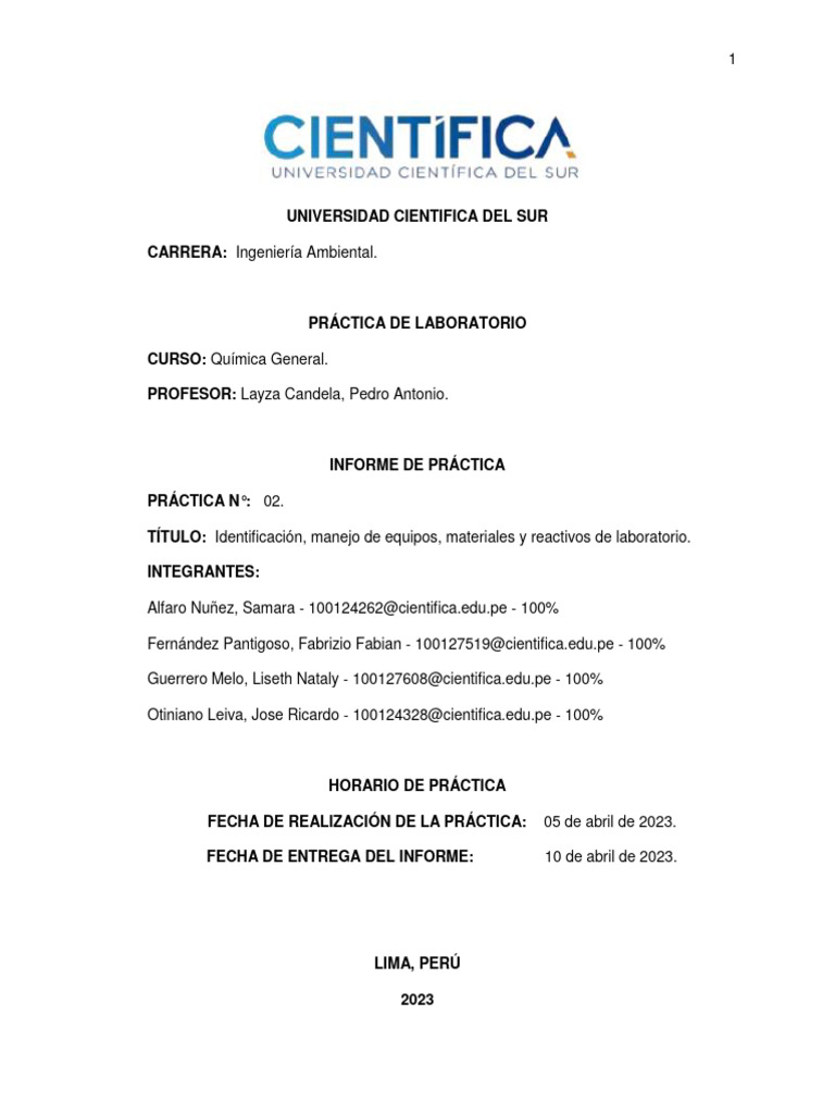 1R1 - Informe 01 - Practica #02 - Grupo 04 | PDF | Laboratorios | Agua