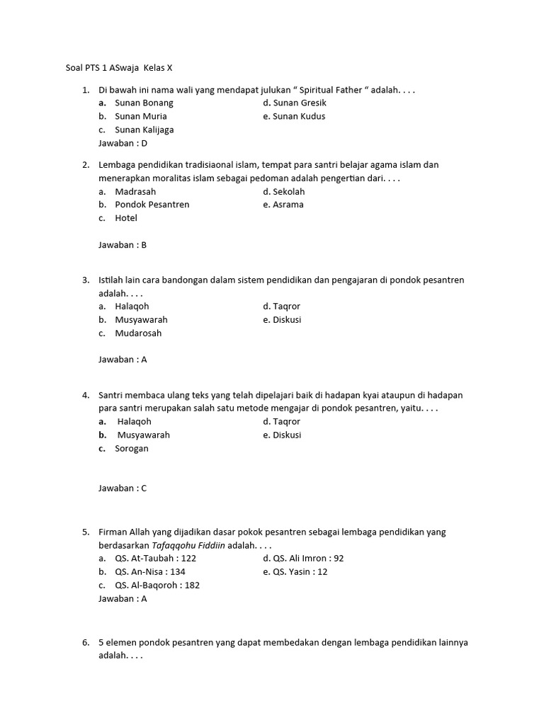Soal PTS ASwaja Kelas X | PDF | Karier & Perkembangan | Kajian Bahasa Asing