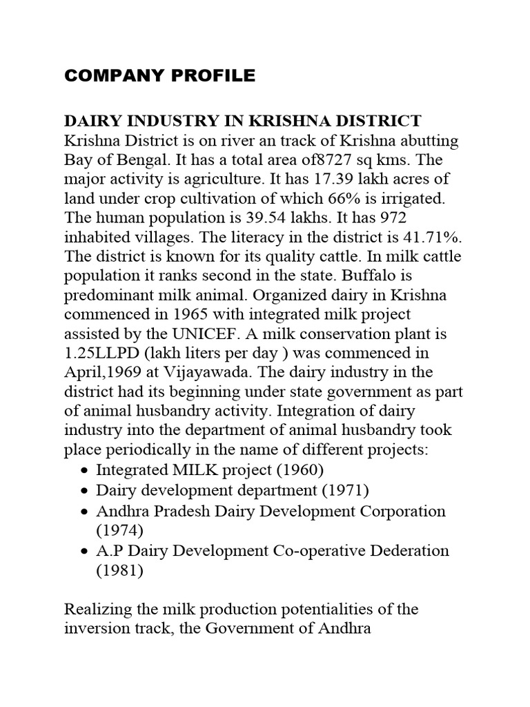 Company Profile Krishna Milk Union | PDF