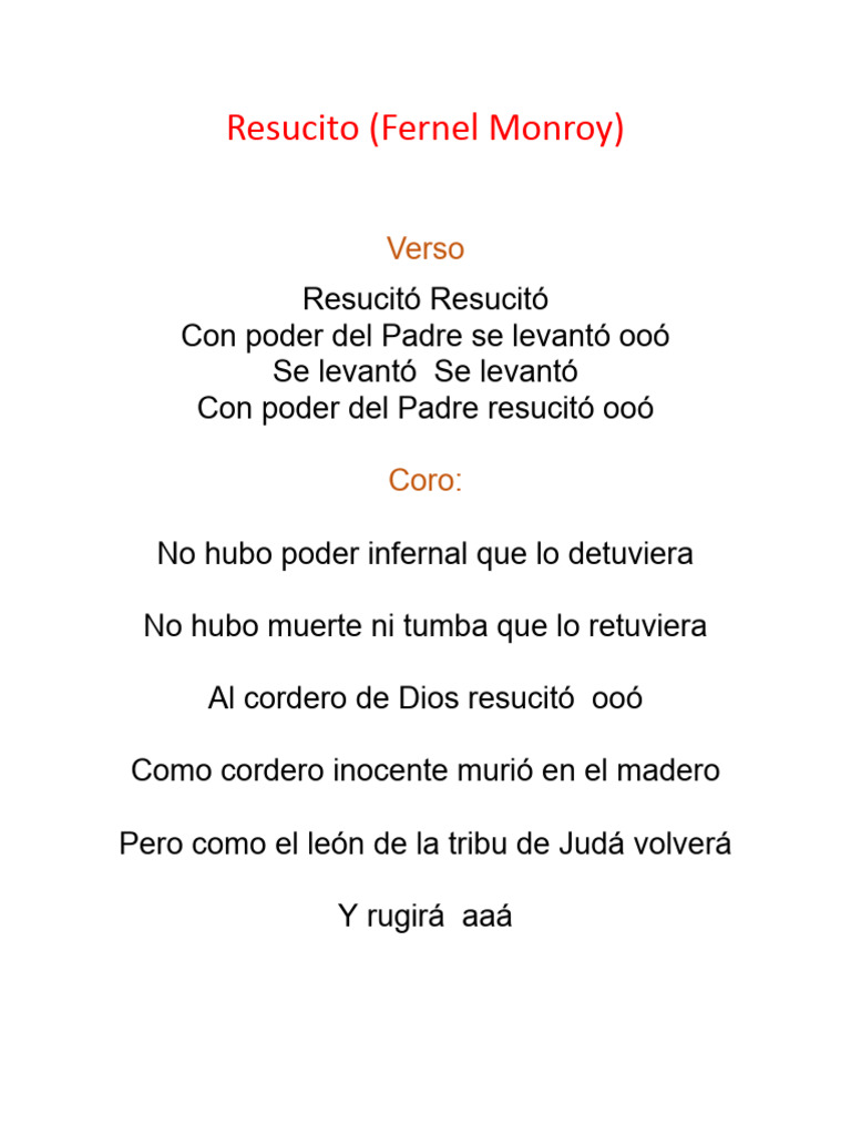 Resucitó - Fernel Monroy: Letra y Acordes | PDF | Arte | Religión y ...